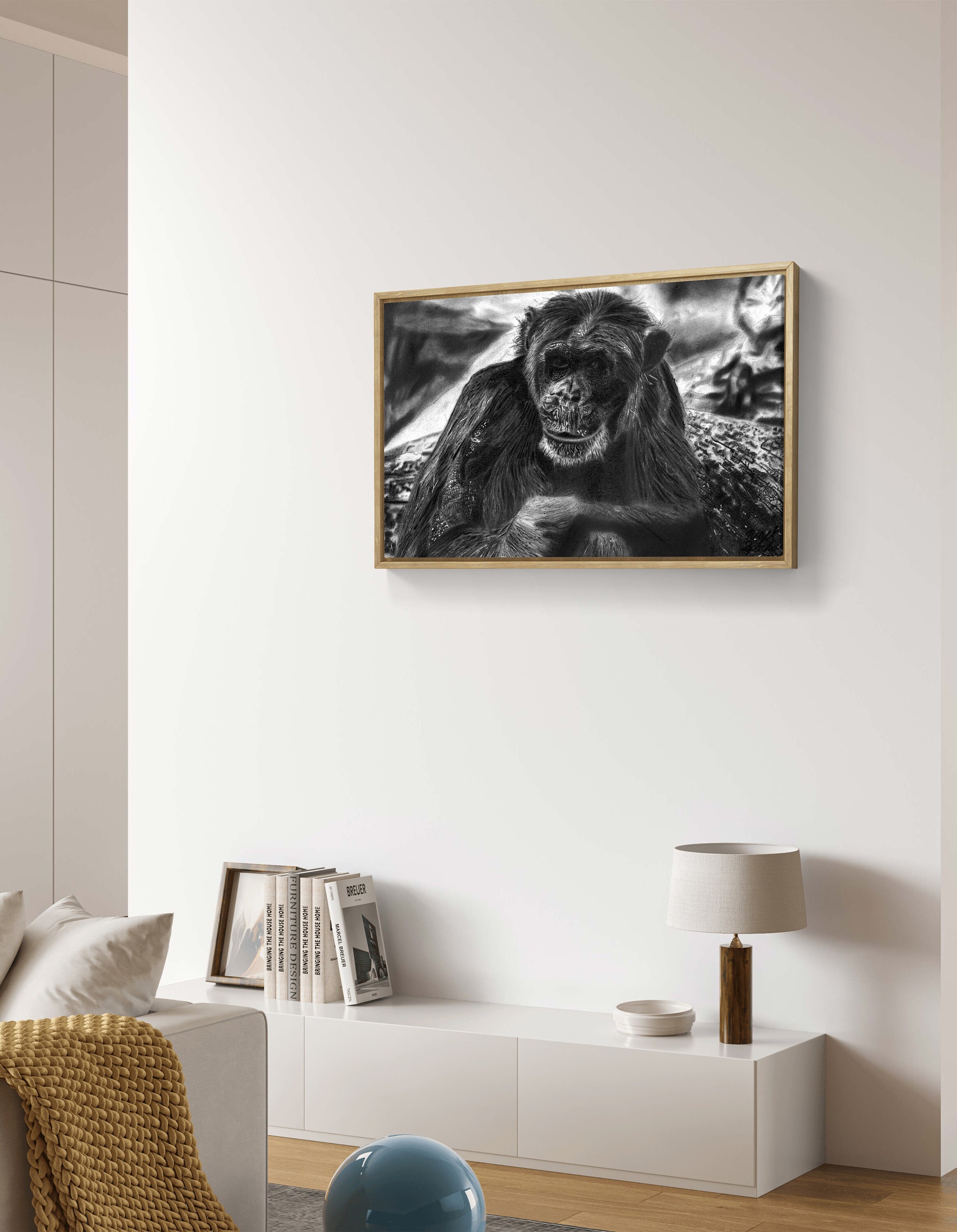 Digital Download, Chimpanzee, Wildlife Art Print, Graphite Drawing ...