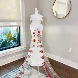 Roses Embroidered Tulle Detachable Wedding Train (with/without Bow ...
