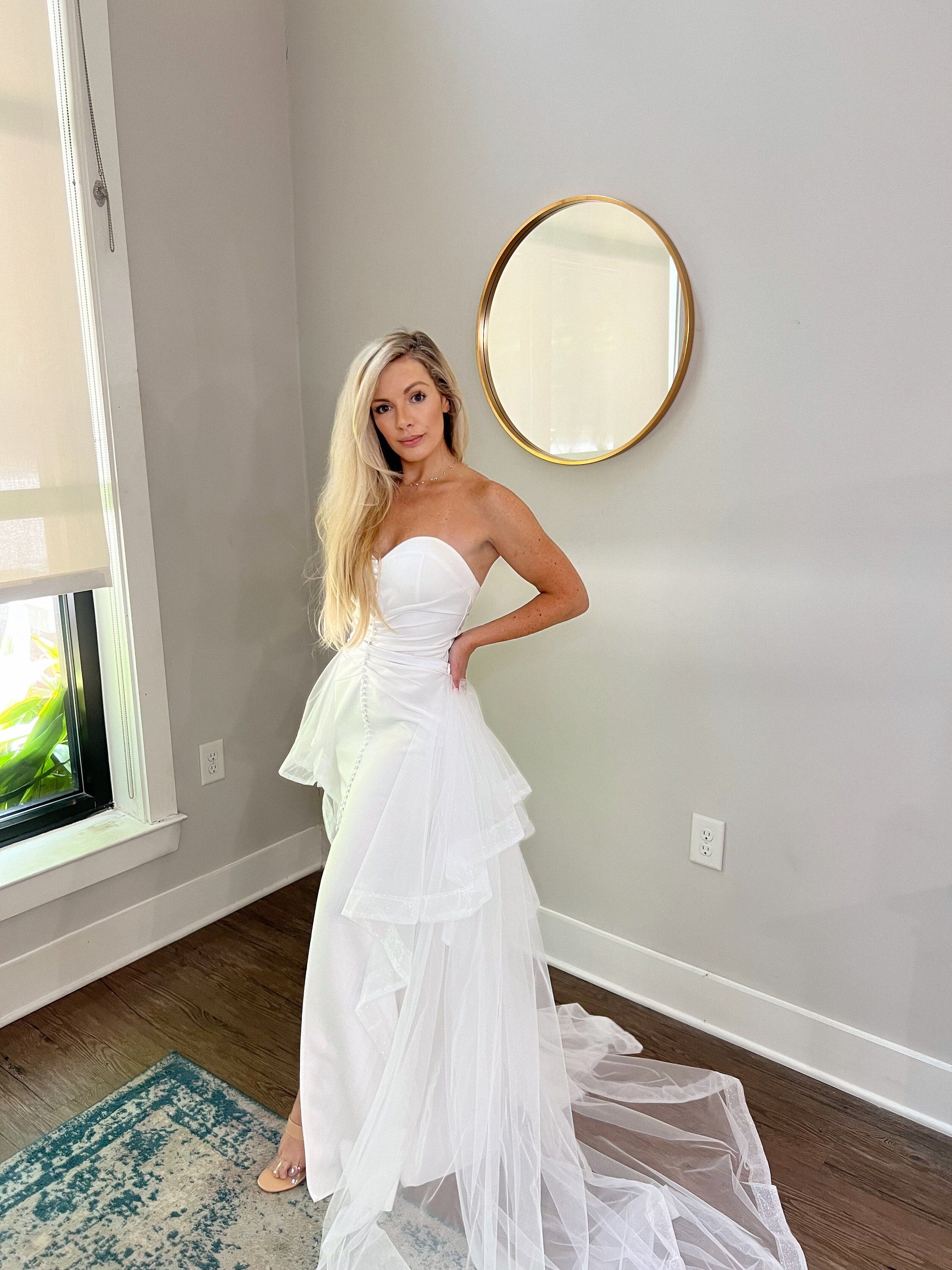 Tiered Ruffled Detach Train With Glimmering Accents at the Hem, Open ...