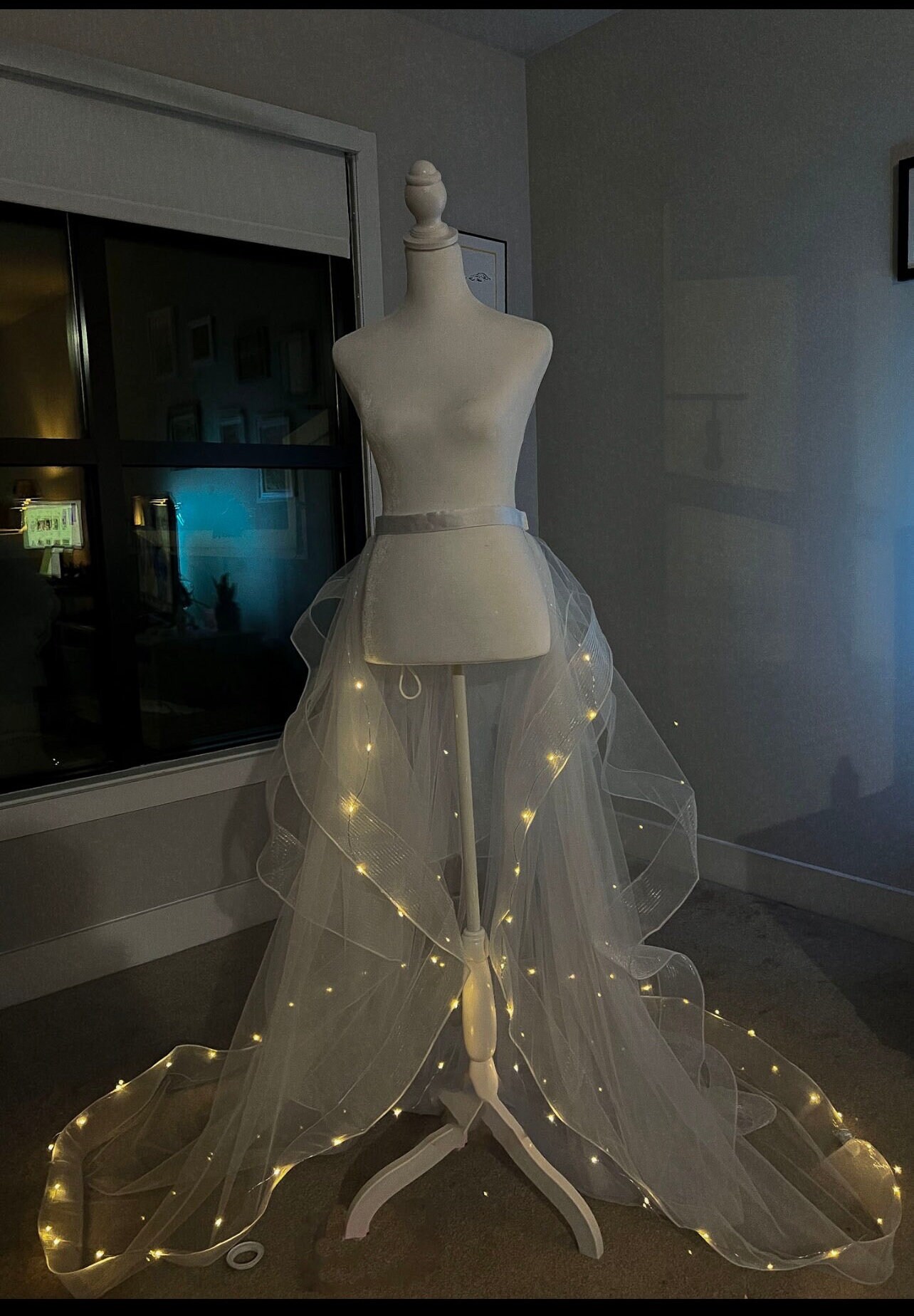 Light up Wedding Skirt Tulle Train Detachable, LED Fairy Lights Tulle ...