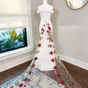 Roses Embroidered Tulle Detachable Wedding Train (with/without Bow ...