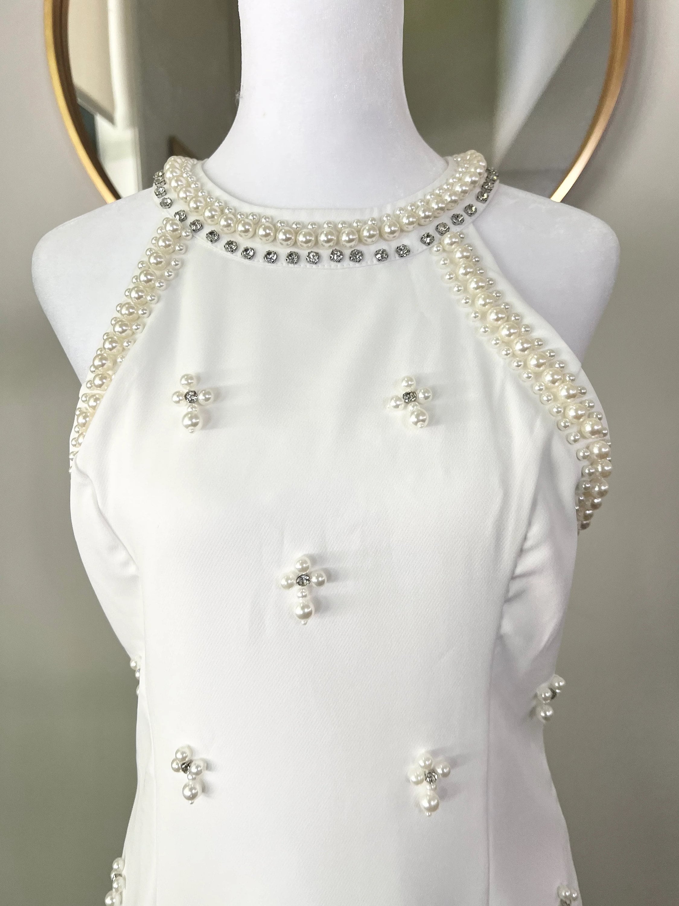 Wedding Reception Dress, Pearl Embellished Bridal Mini Dress, Short ...