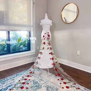 Roses Embroidered Tulle Detachable Wedding Train (with/without Bow ...