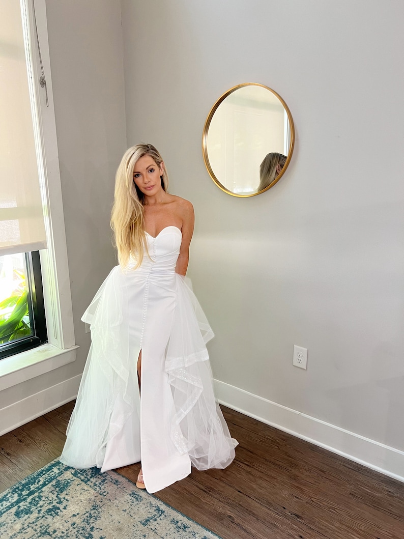 Tiered Ruffled Detach Train With Glimmering Accents at the Hem, Open ...