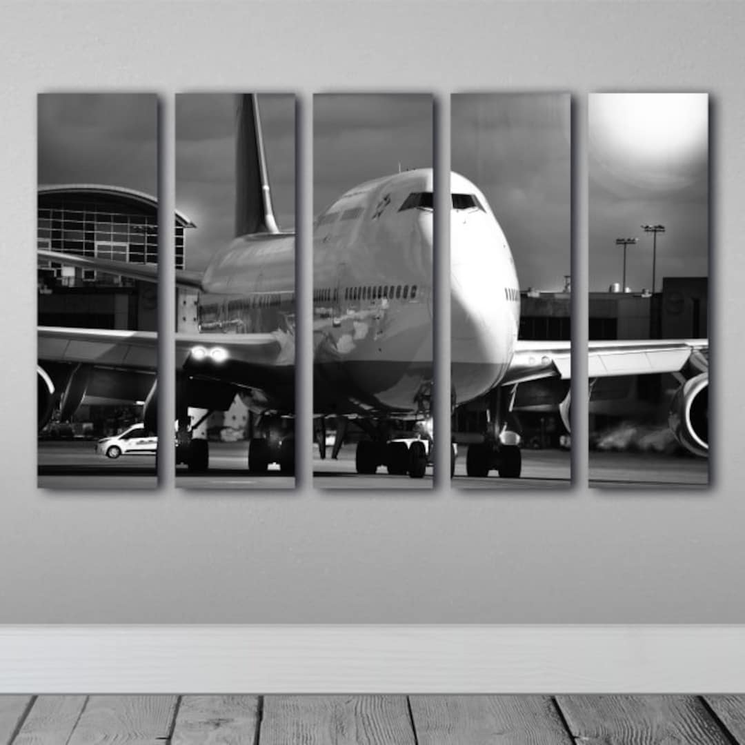 Boeing-747 Aviation Canvas Wall Art Print Airplane Landing Picture ...