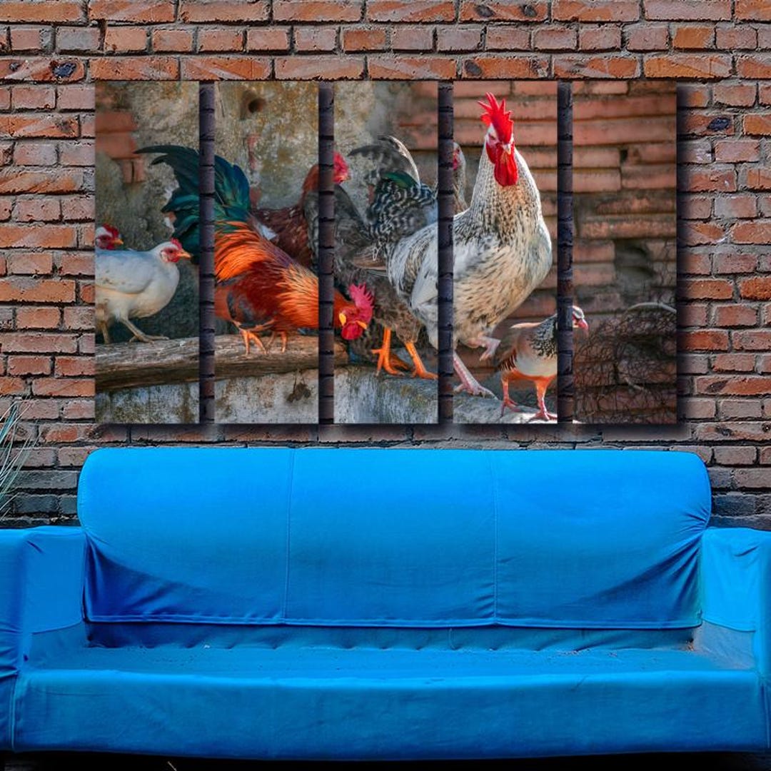 Hen House Canvas Panel Roster and Chickens Wall Art Decor Vilage Farm ...