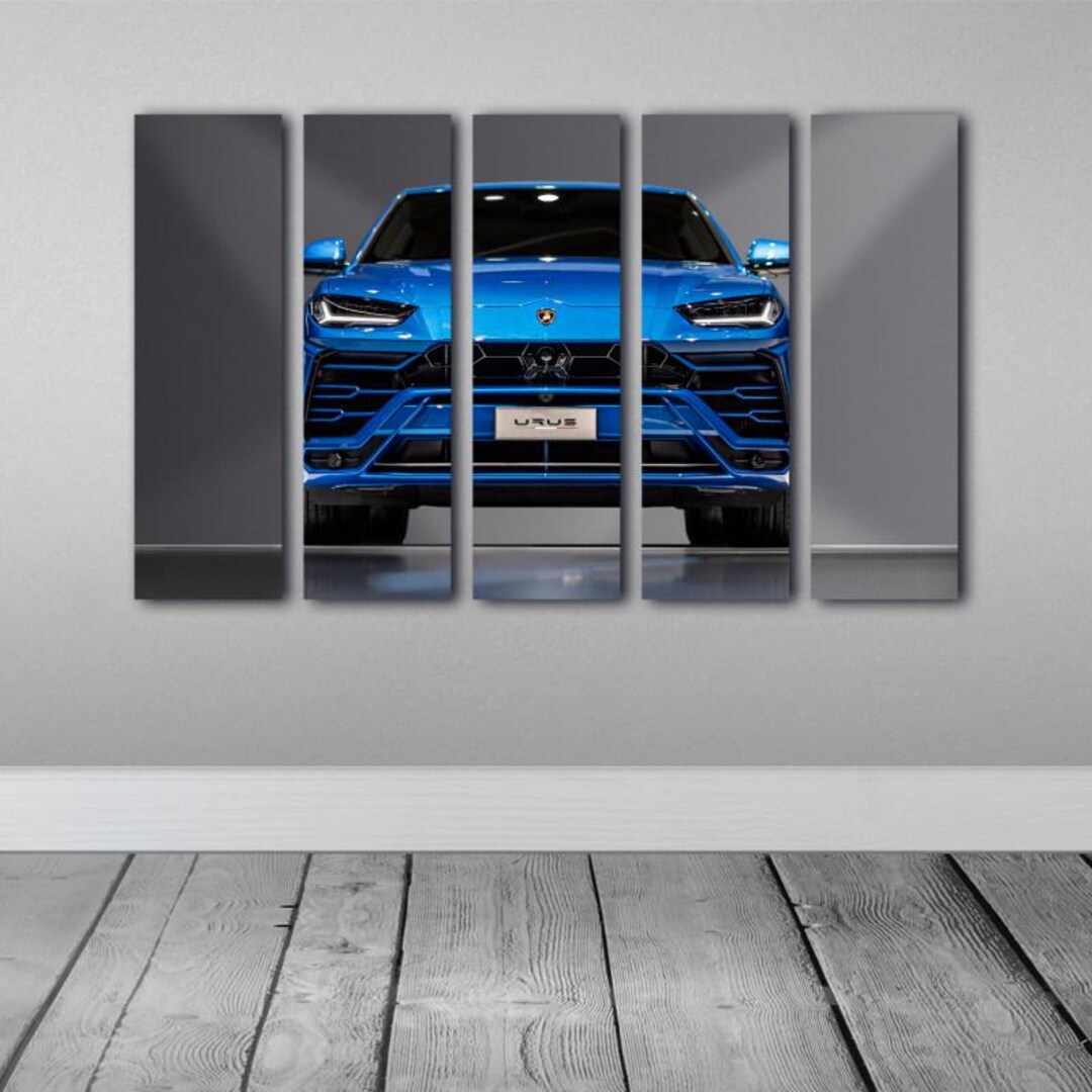 Blue Lambo Urus Wall Art on Canvas Panels - Sports Car Theme Wall Decor ...