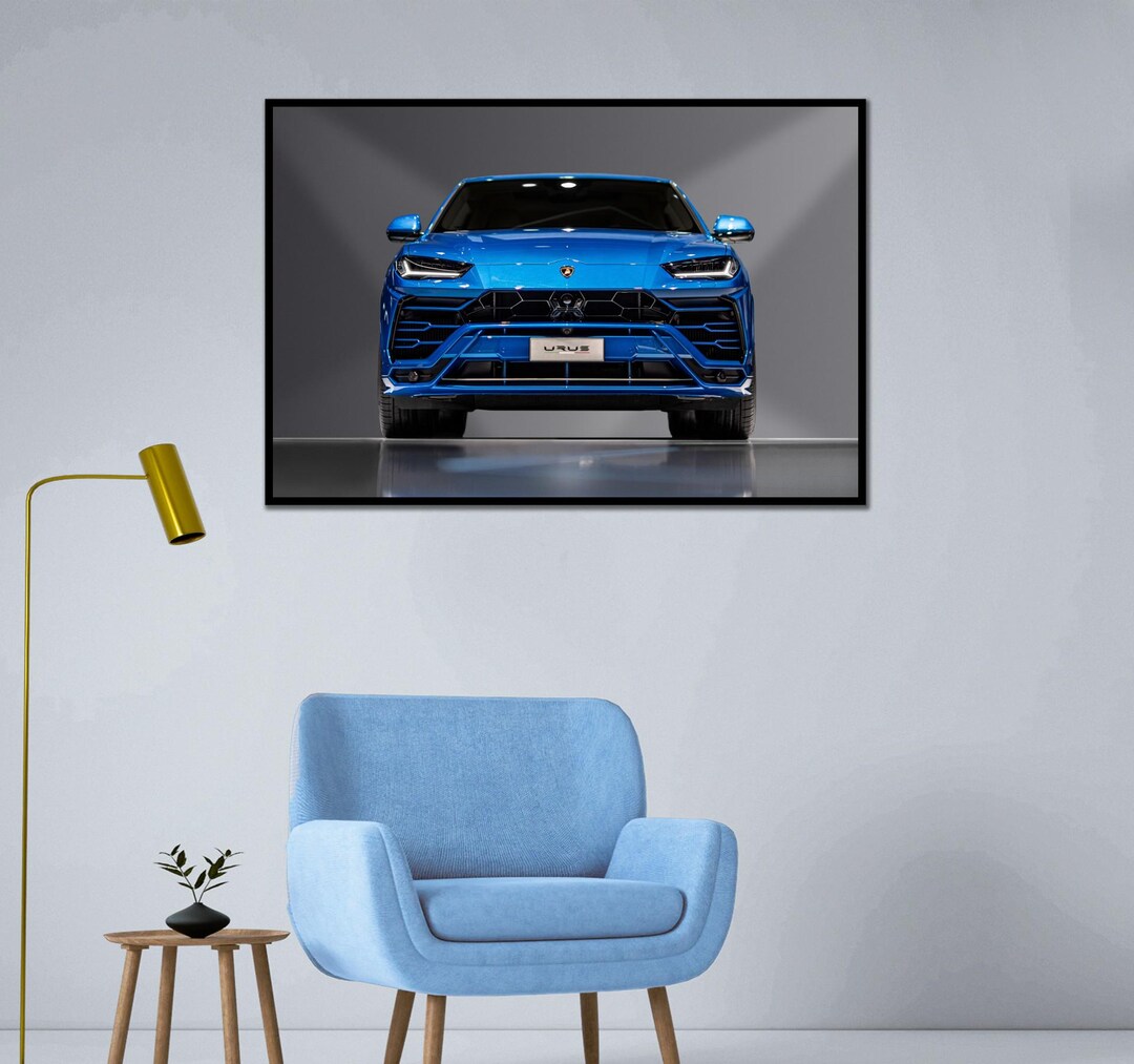 Blue Lambo Urus Wall Art Framed Print - Sports Car Theme Wall Print ...