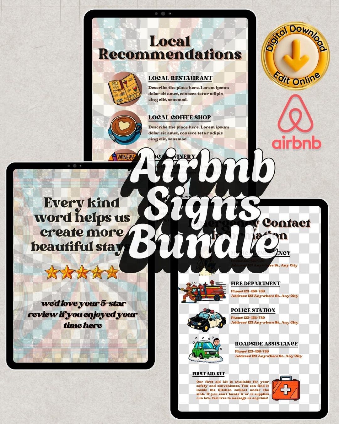 Retro Airbnb Signage Bundle, Vacation Rental Welcome Signs (canva ...