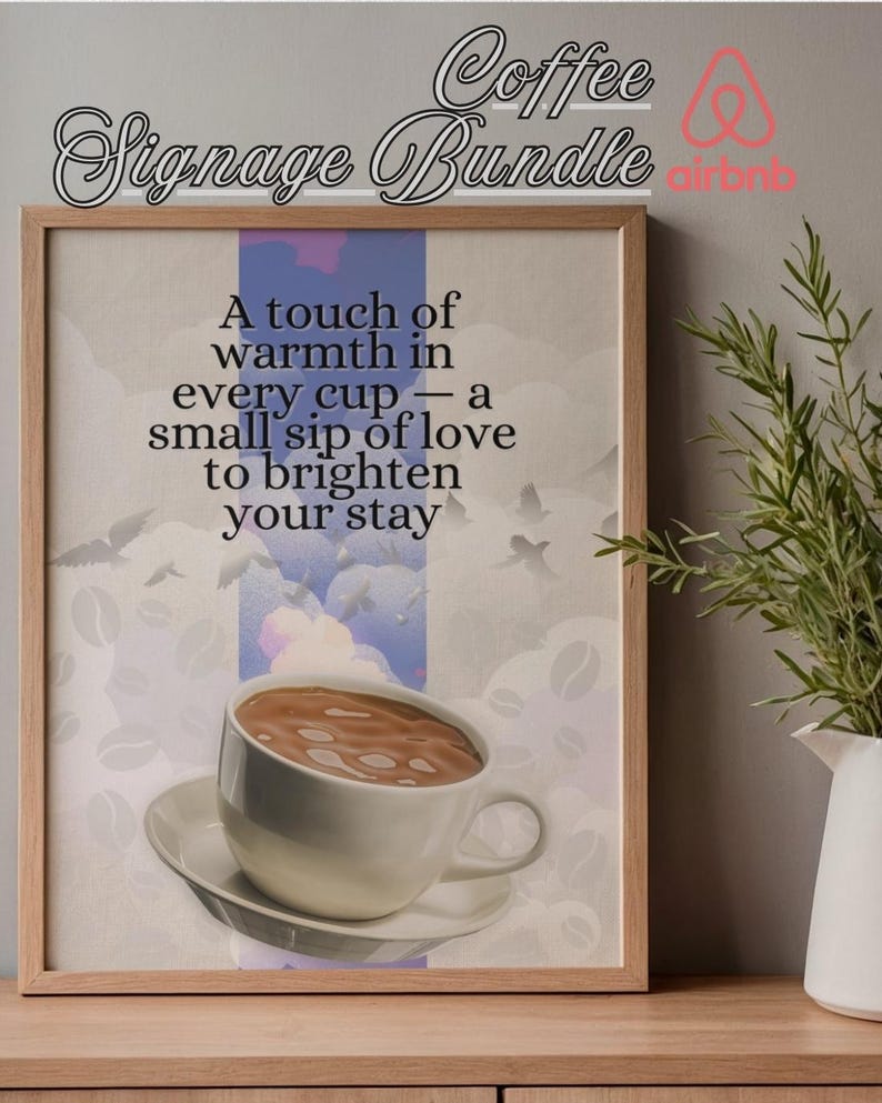 Cloud Dancer Airbnb Guest Coffee Welcome Sign, Personalized Editable ...