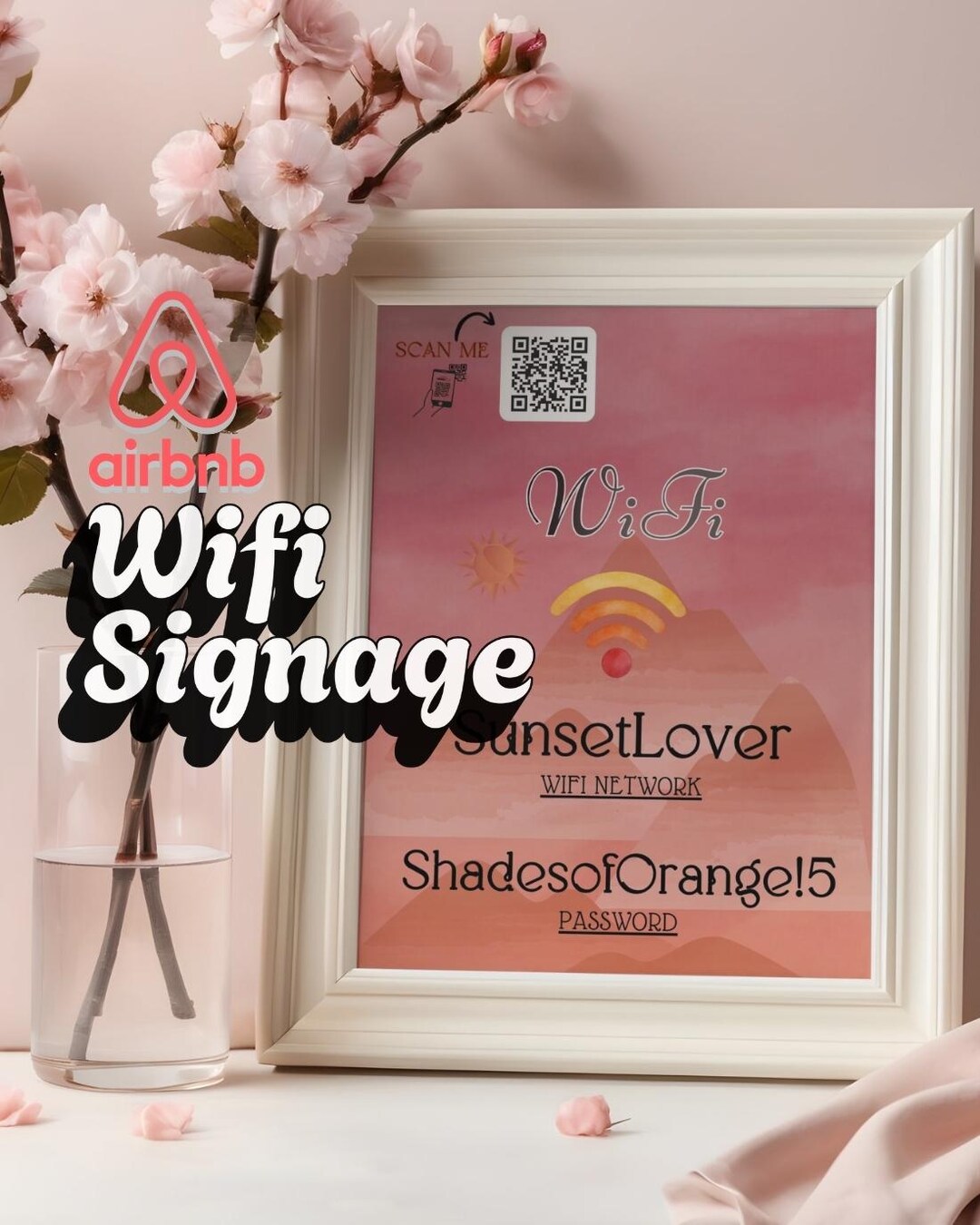 Airbnb Sunset Wifi Access Poster, Personalized STR Digital Guide for ...