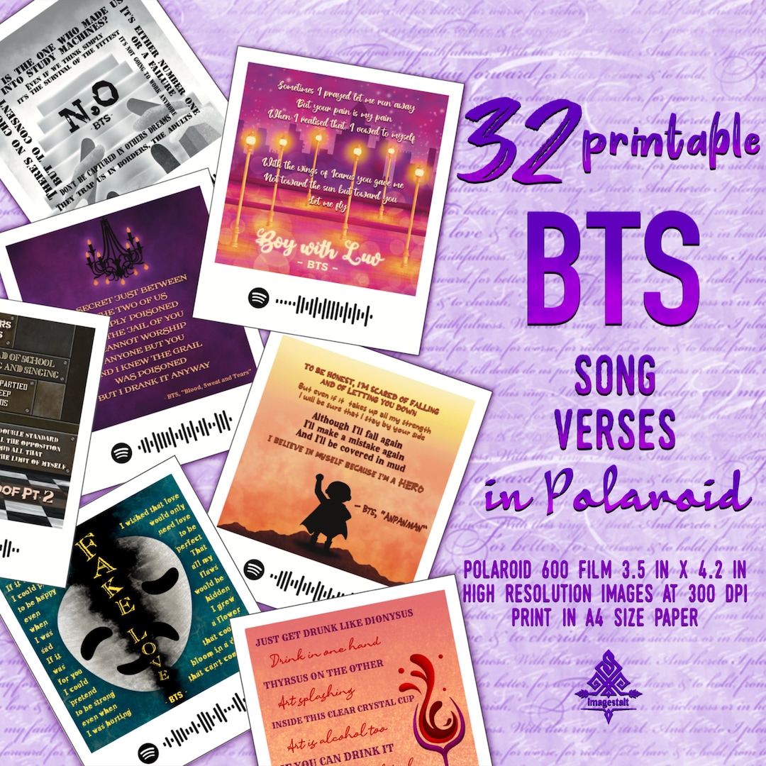 32 BTS Song Verses / Lyrics in Printable Polaroid Frames - Etsy