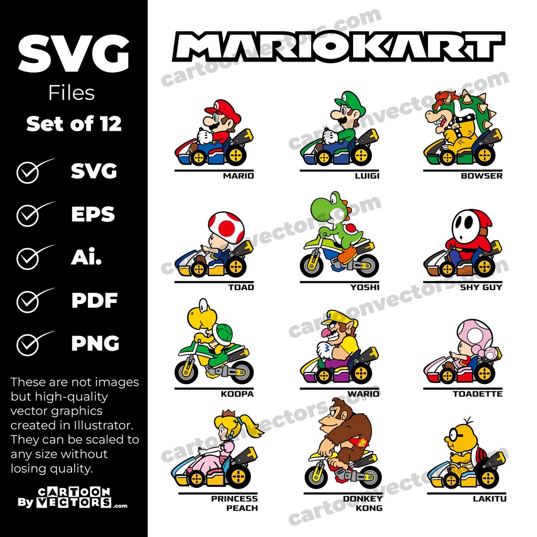 Mario Kart Vector SVG Bundle | 12 Design Set | Ai, Eps, Pdf, Png ...
