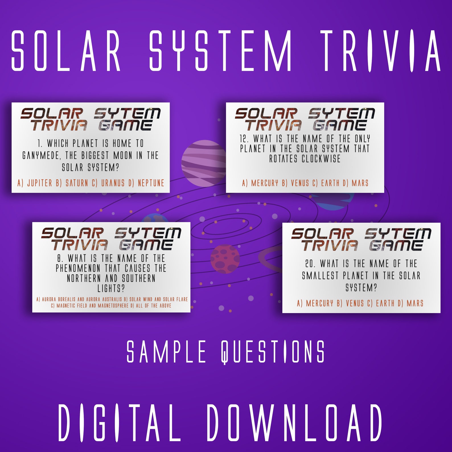 Solar System Printable Trivia Game, Fun and Educational Space Quiz ...