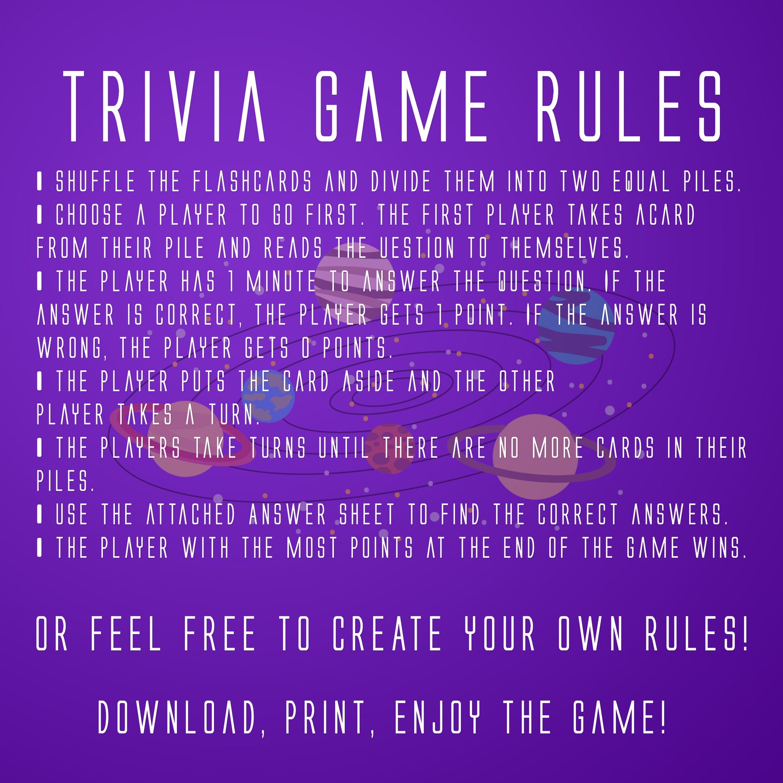 Solar System Printable Trivia Game, Fun and Educational Space Quiz ...