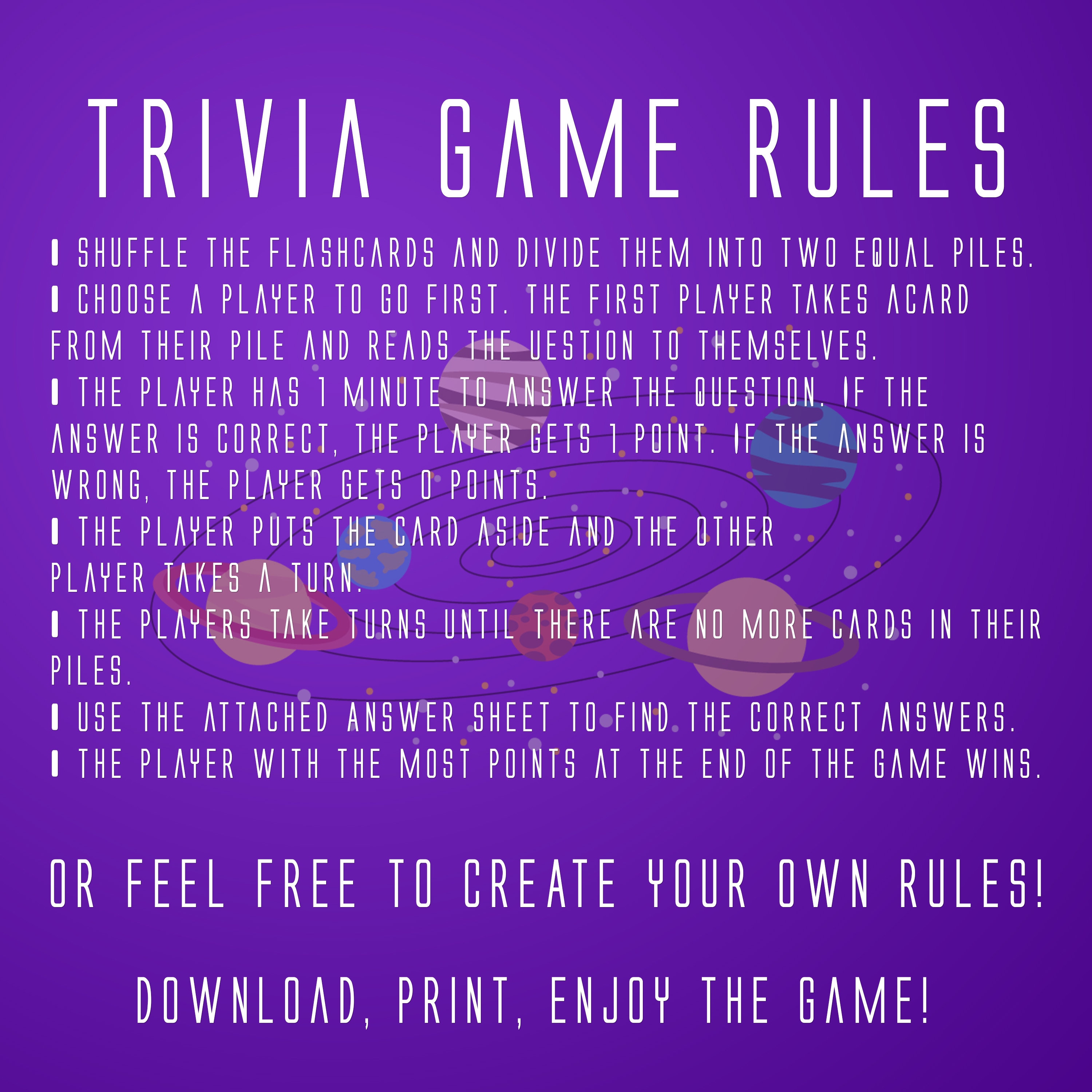 Solar System Printable Trivia Game, Fun and Educational Space Quiz ...