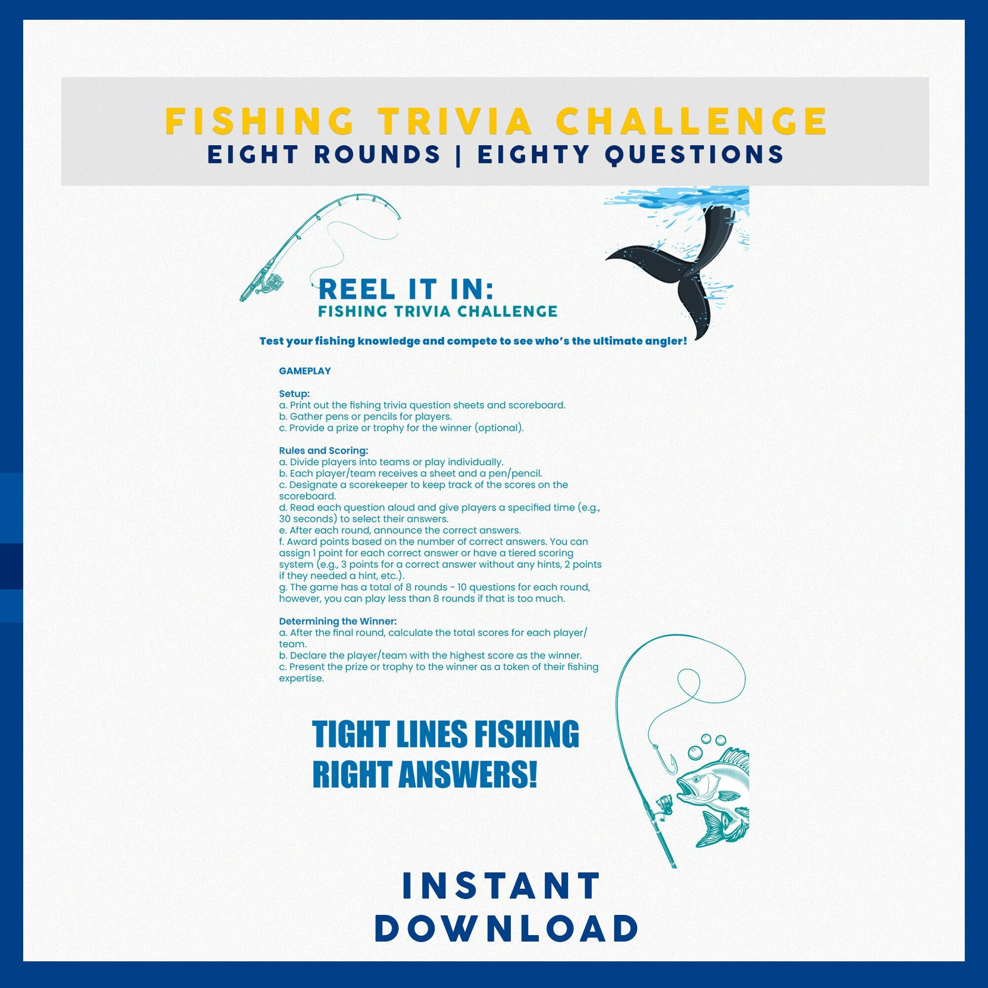 Fishing Trivia Game - Printable Fishing Quiz - Fun Outdoor Party Game ...