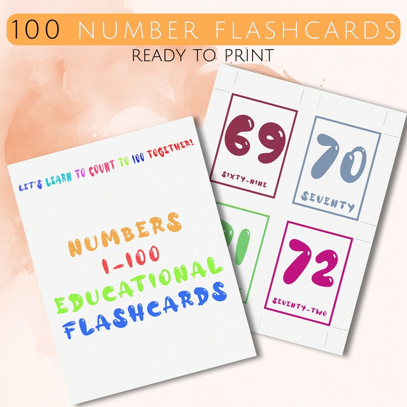 Number Flash Cards 1-100, Count to 100, Preschool Counting Flash Cards ...