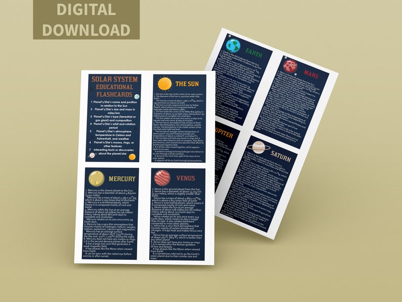 Solar System Flashcards - Printable Space Learning Cards - Planets for ...