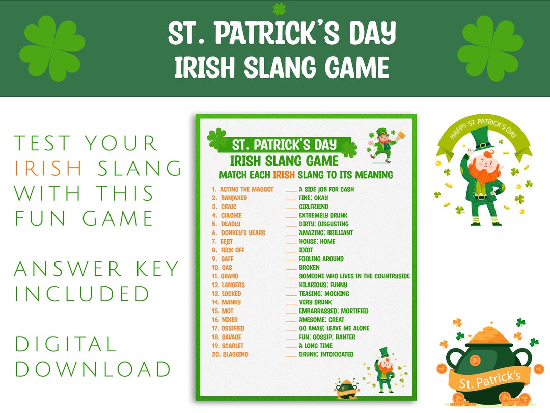 St Patrick's Day Games, Irish Slang, St Patrick's Printable Game ...