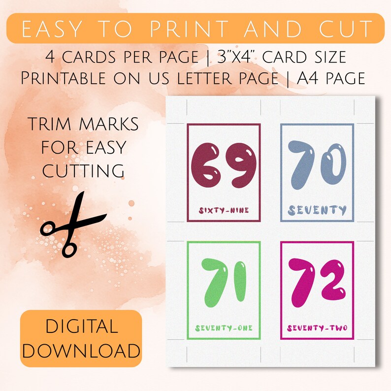 Number Flash Cards 1-100, Count to 100, Preschool Counting Flash Cards ...