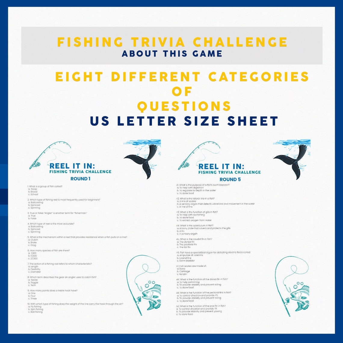 Fishing Trivia Game - Printable Fishing Quiz - Fun Outdoor Party Game ...