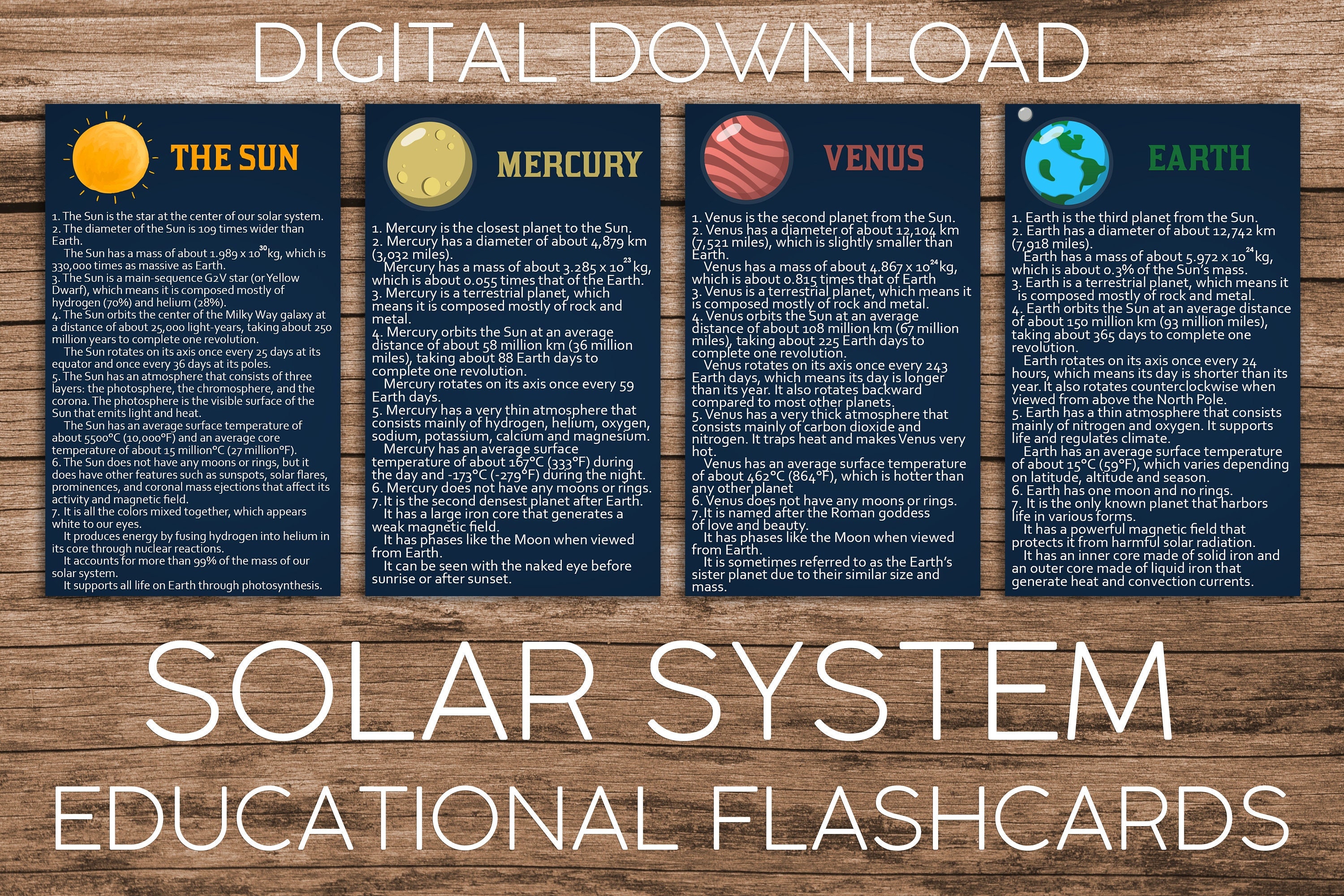Solar System Educational Flashcards Printable Outerspace Planets and ...