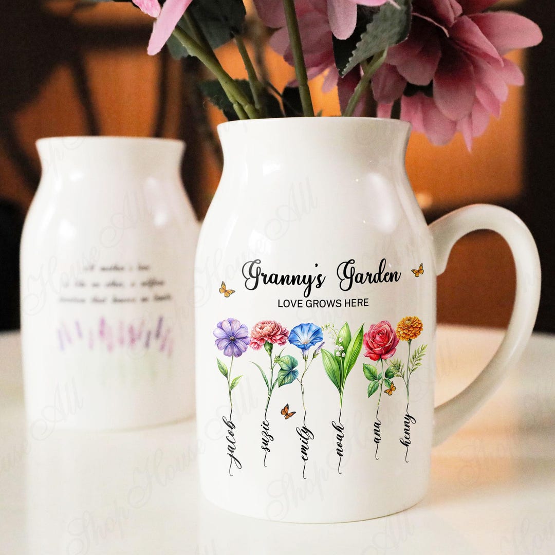 Personalized Grandma's Garden Vase, Custom Birth Flower Vase, Mothers ...