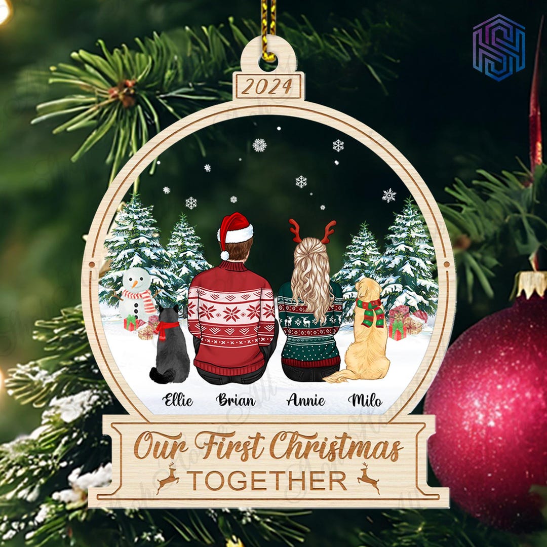 Custom Our First Christmas Together Ornament, Couple With Dog Christmas ...