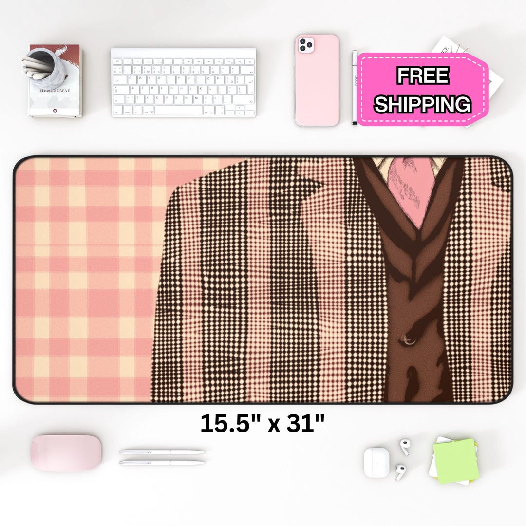 Personalized Plaid Desk Mat: Preppy Pink Tweed, Light Academia Decor - Etsy