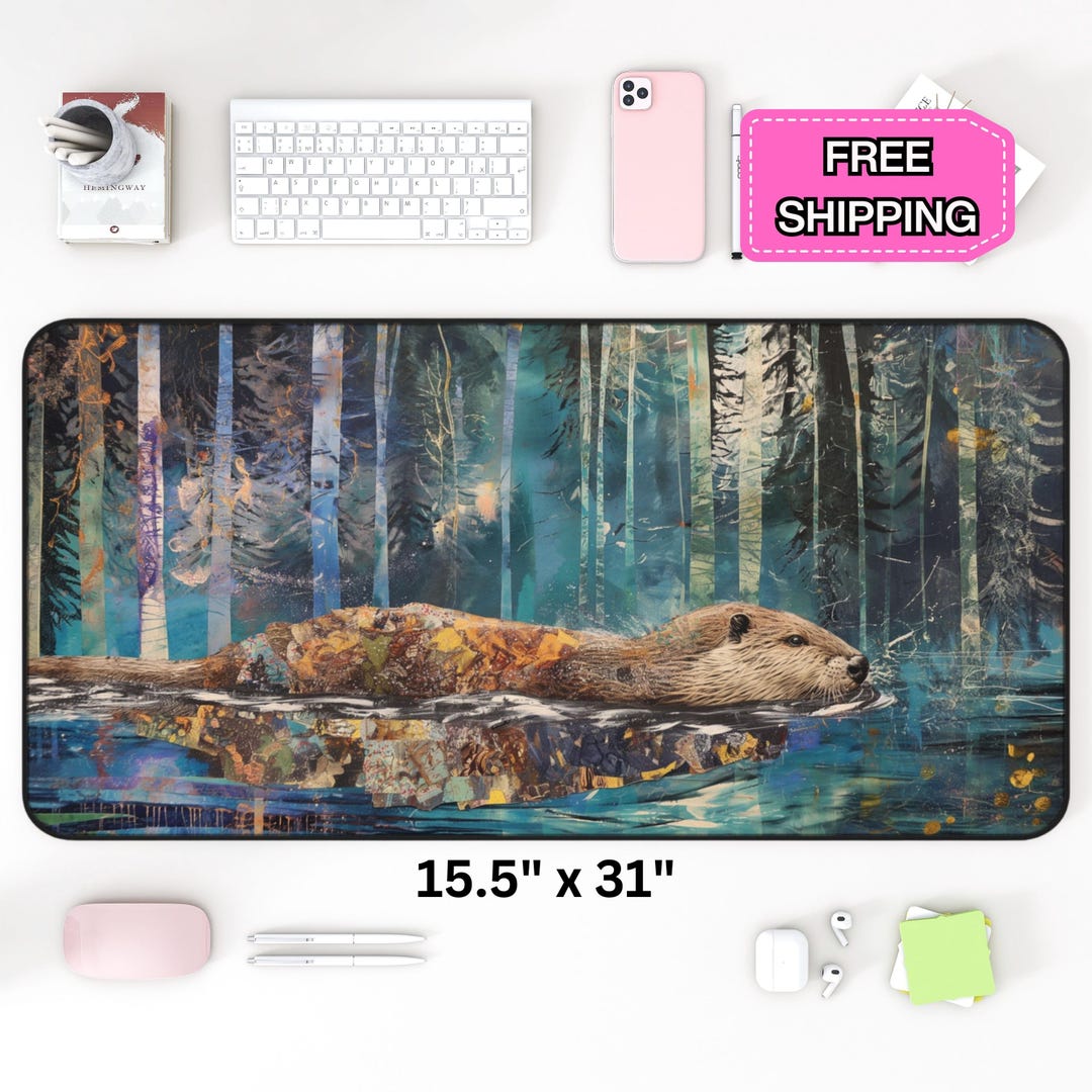 Cute Beaver Desk Mat, Custom XL Personalized Mouse Pad, Cute Keyboard ...