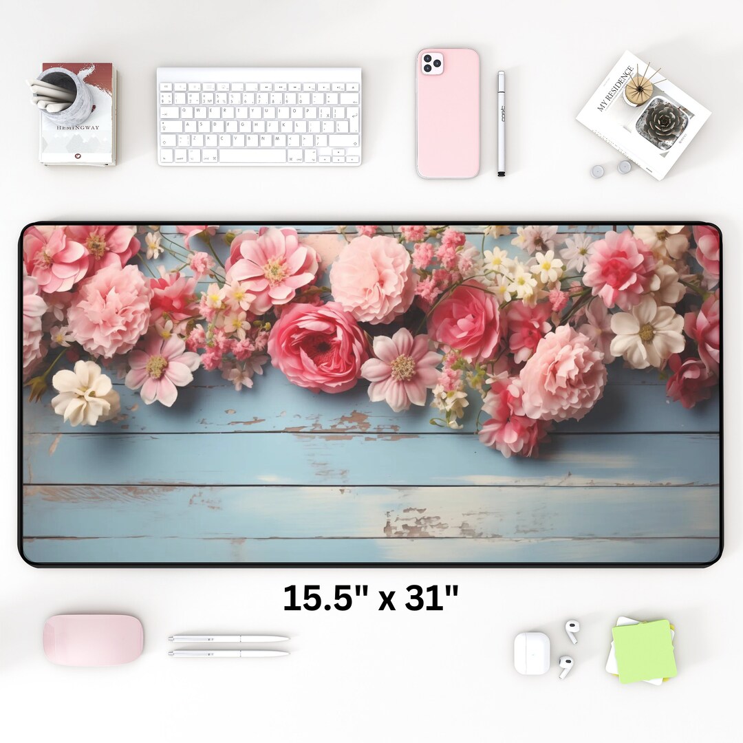 Cottagecore Floral Desk Mat, Personalized XL Mouse Pad, Pink Deskmat ...