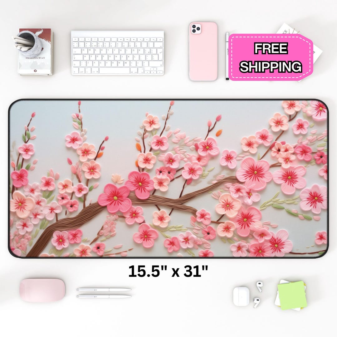 Cherry Blossom Sakura Desk Mat, Personalized Custom XL Mouse Pad, Cute ...