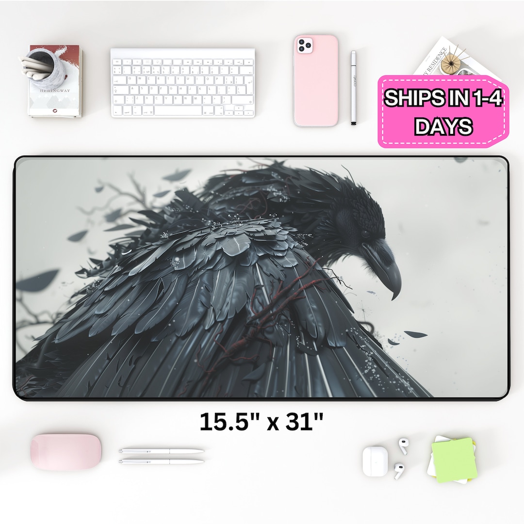 Personalized Gothic Crow Desk Mat: Witchy Raven Mouse Pad - Etsy