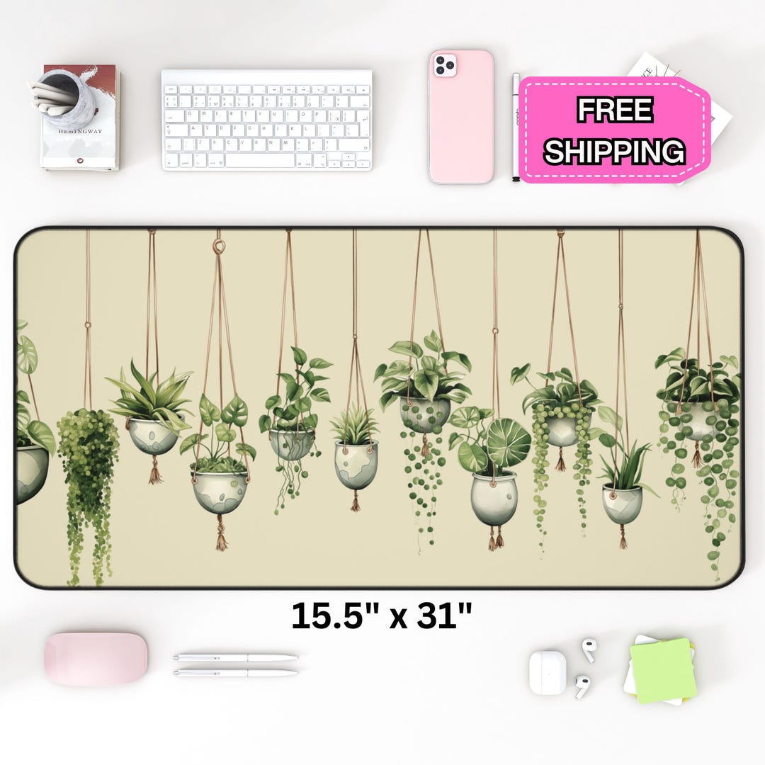 Boho Hanging Plants Desk Mat: Personalized Beige Mouse Pad - Etsy