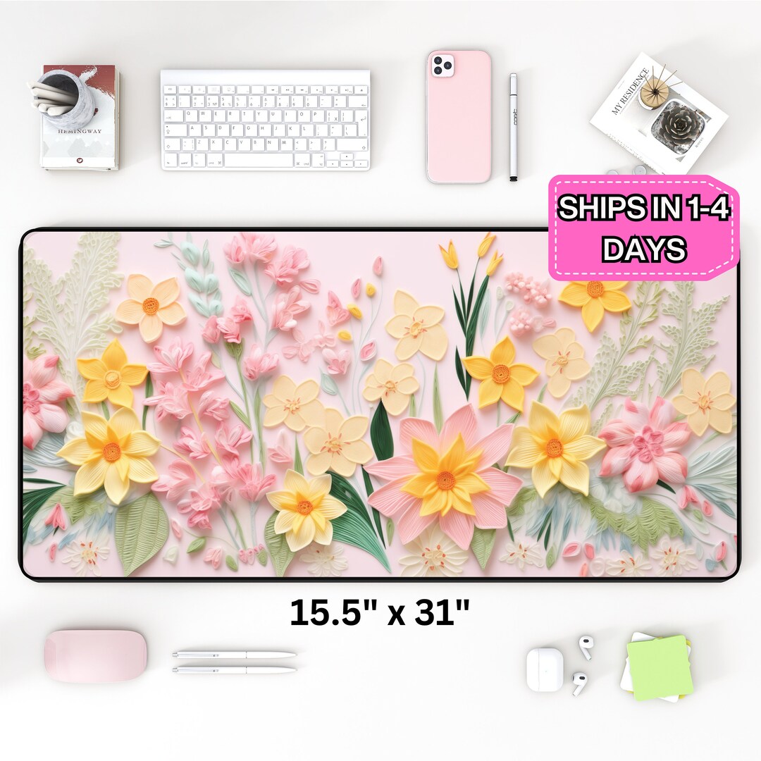 Daffodil Desk Mat: March Birth Flower, Cottagecore Embroidered Mouse ...