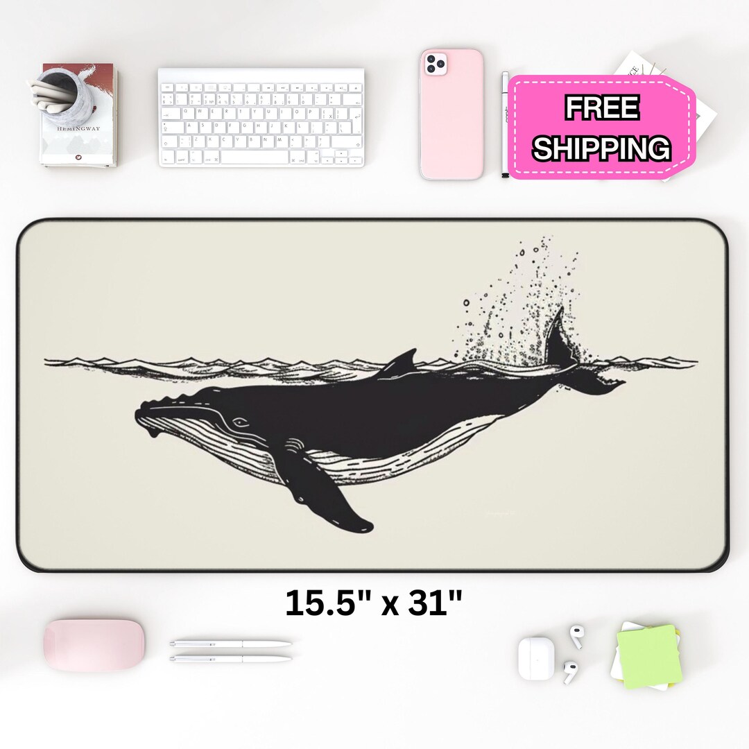 Minimalist Whale Desk Mat, Personalized Custom XL Mouse Pad, Coastal ...