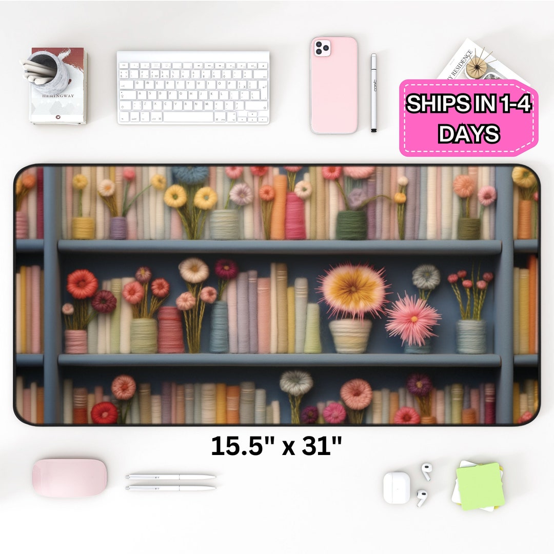 Personalized Bookcase Desk Mat, Faux Felted Wool, Custom XL Mouse Pad ...
