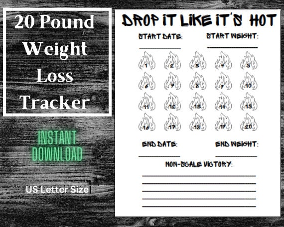 20 Pound Weight Loss Tracker Printable Planner Tracker - Etsy