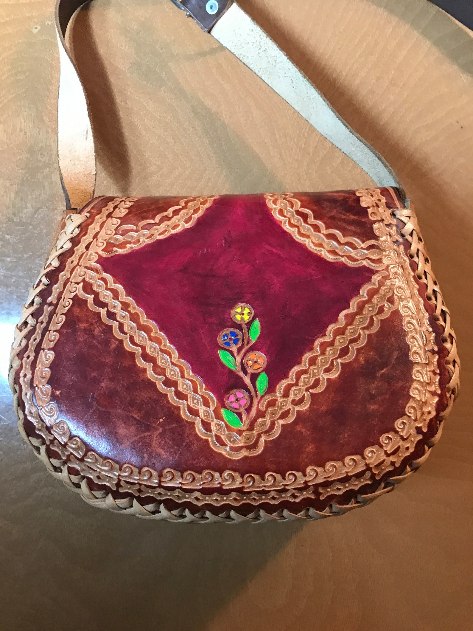 Retro Boho Hand Tooled Leather Cross Body Bag - Etsy