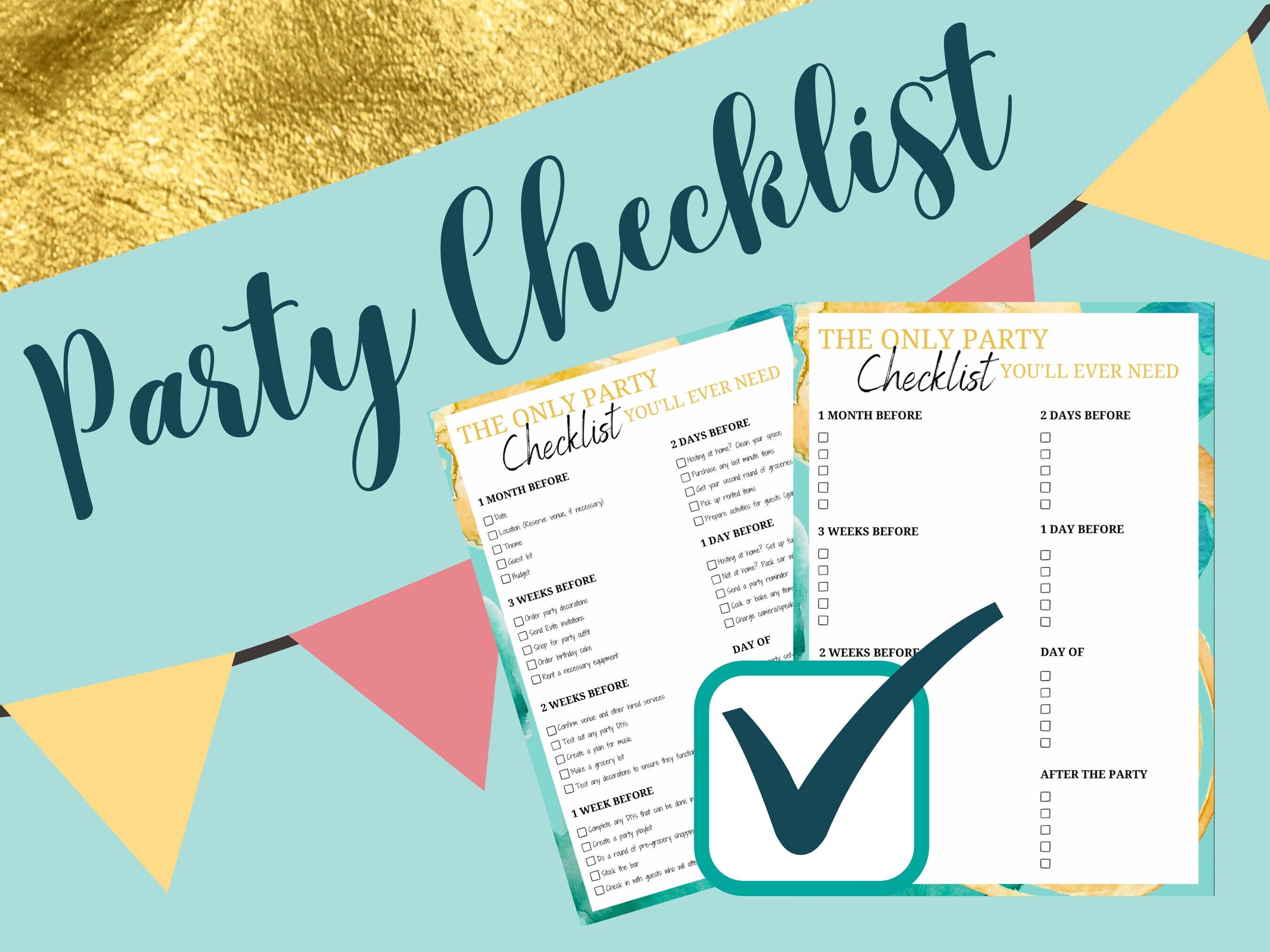 Party Checklist Digital Product to Do List Printable PDF JPG Party Task ...