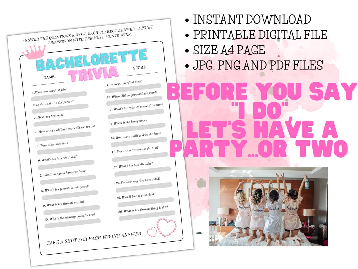 Bachelorette Trivia | Bachelorette Questionnaire | Bachelorette Party ...