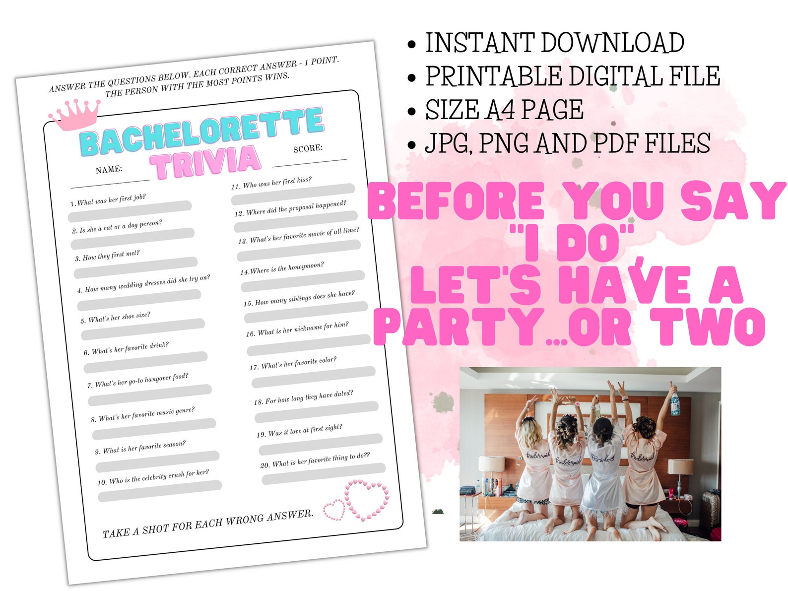 Bachelorette Trivia | Bachelorette Questionnaire | Bachelorette Party ...