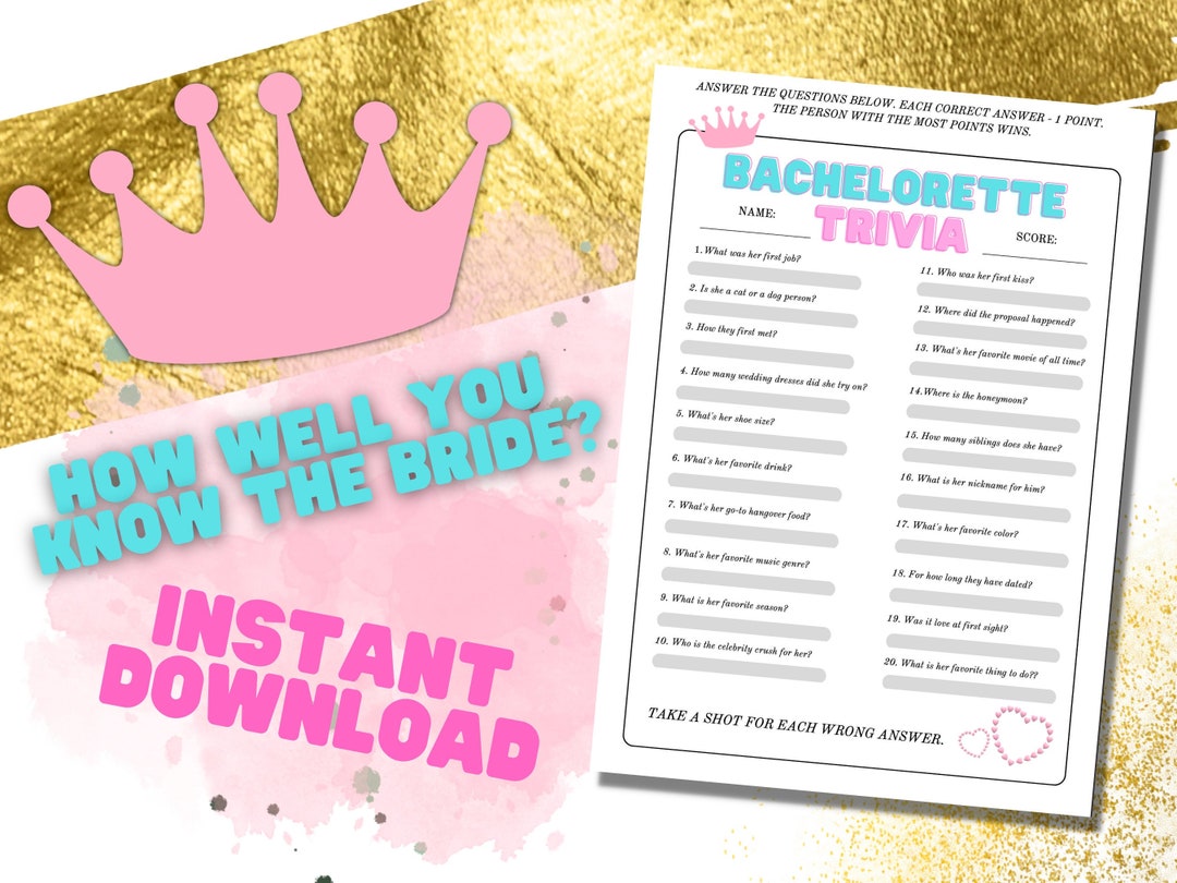 Bachelorette Trivia | Bachelorette Questionnaire | Bachelorette Party ...