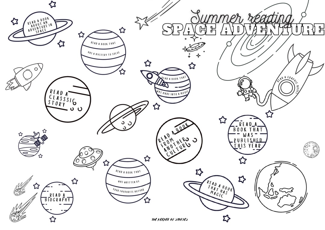 Children’s Space-themed Reading Colouring Challenge for Summer, Digital ...