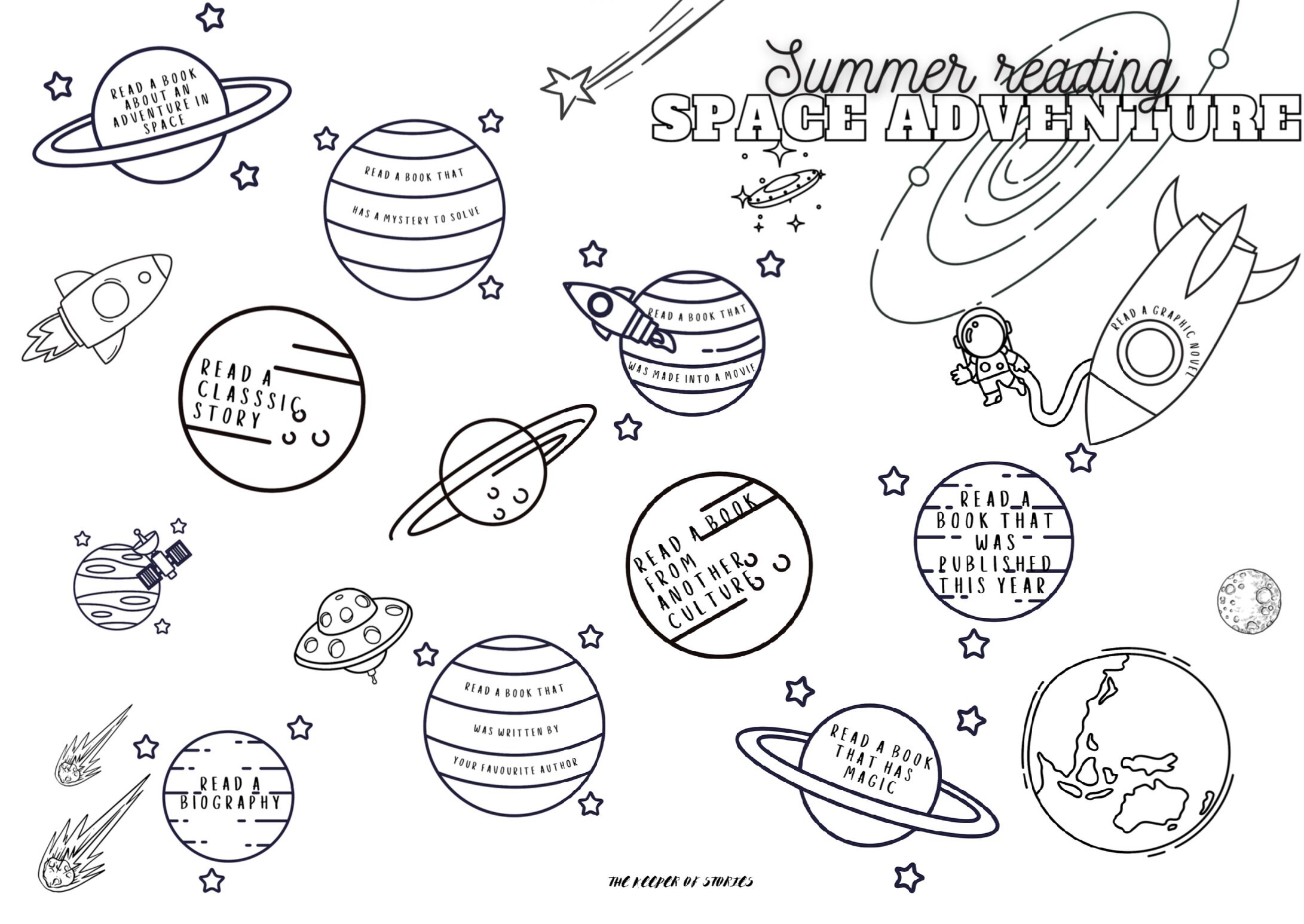 Childrens Space-themed Reading Colouring Challenge for - Etsy