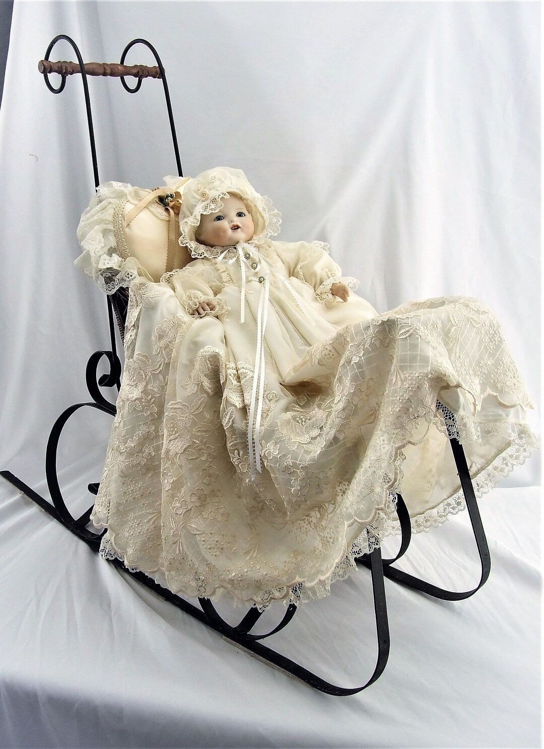 Vintage Porcelain Baby Gloria Doll in Sleigh Sled Germany - Etsy