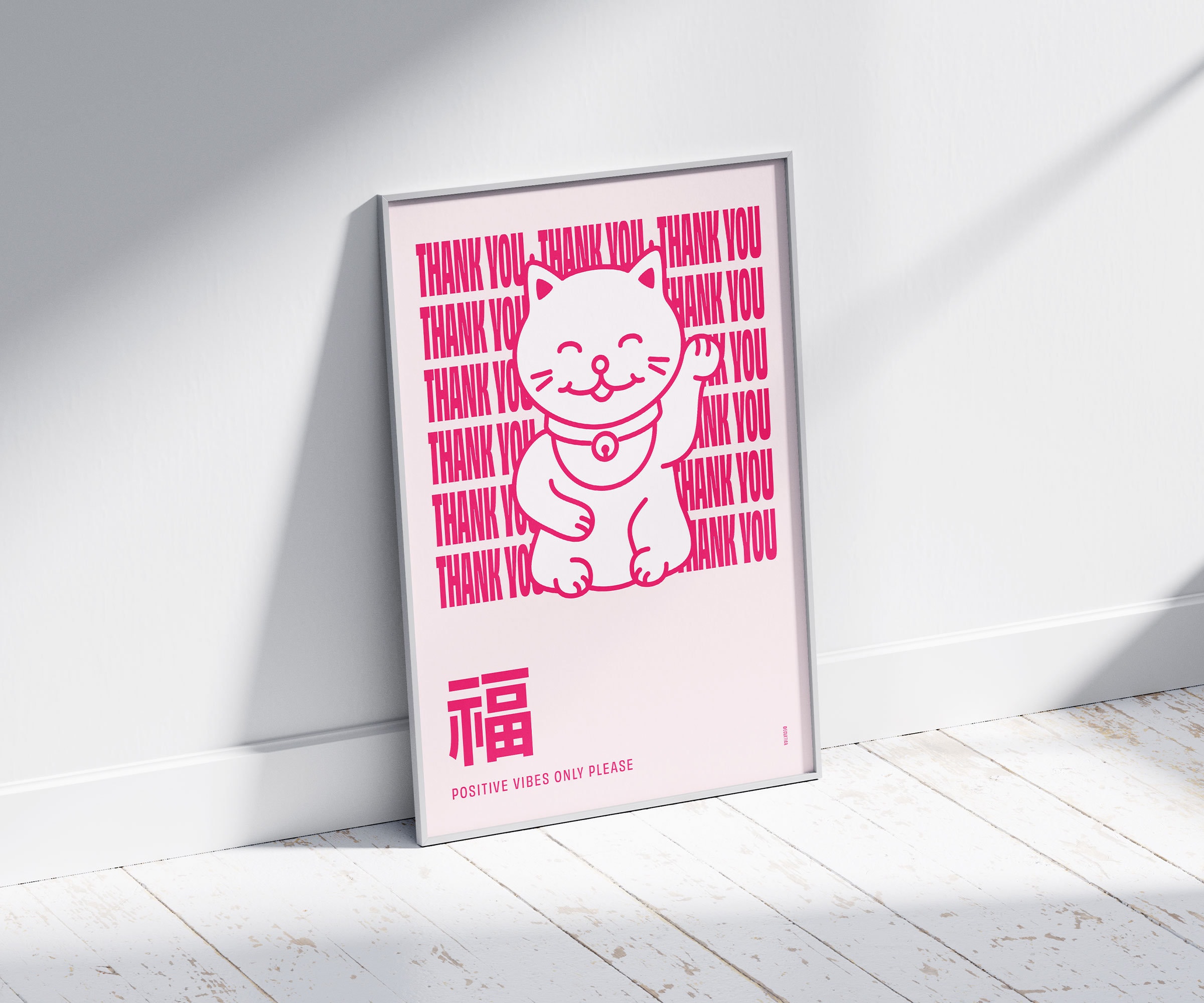 Maneki Neko Lucky Cat With Positive Vibes Poster, Cute Japanese Cat ...