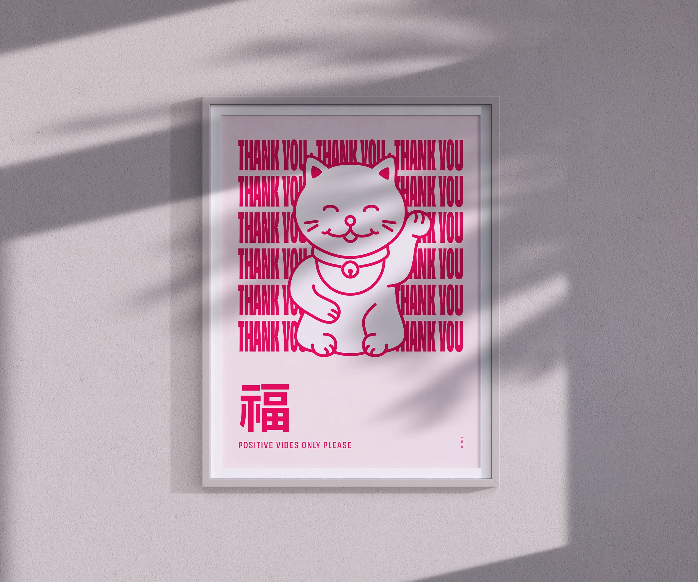 Maneki Neko Lucky Cat With Positive Vibes Poster, Cute Japanese Cat ...