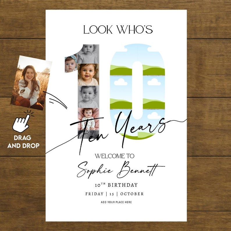 20th Birthday Photo Collage Welcome Sign, Black and White Editable ...